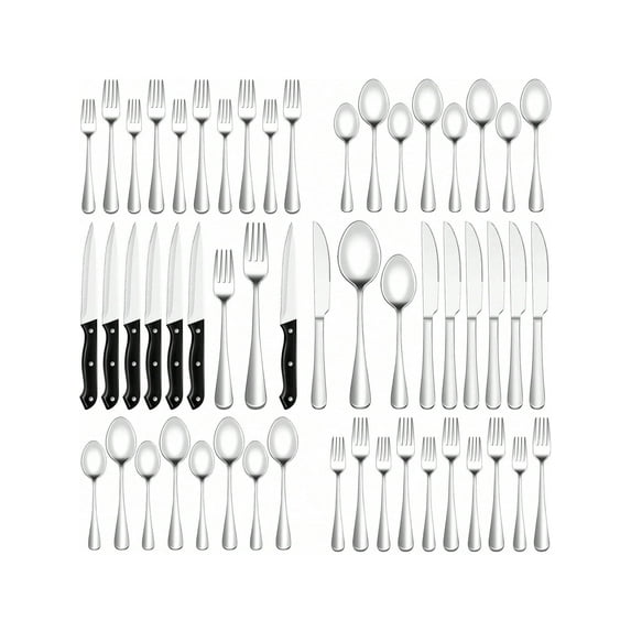48-Piece Silverware Set With Steak Knives For 8, Stainless Steel ...