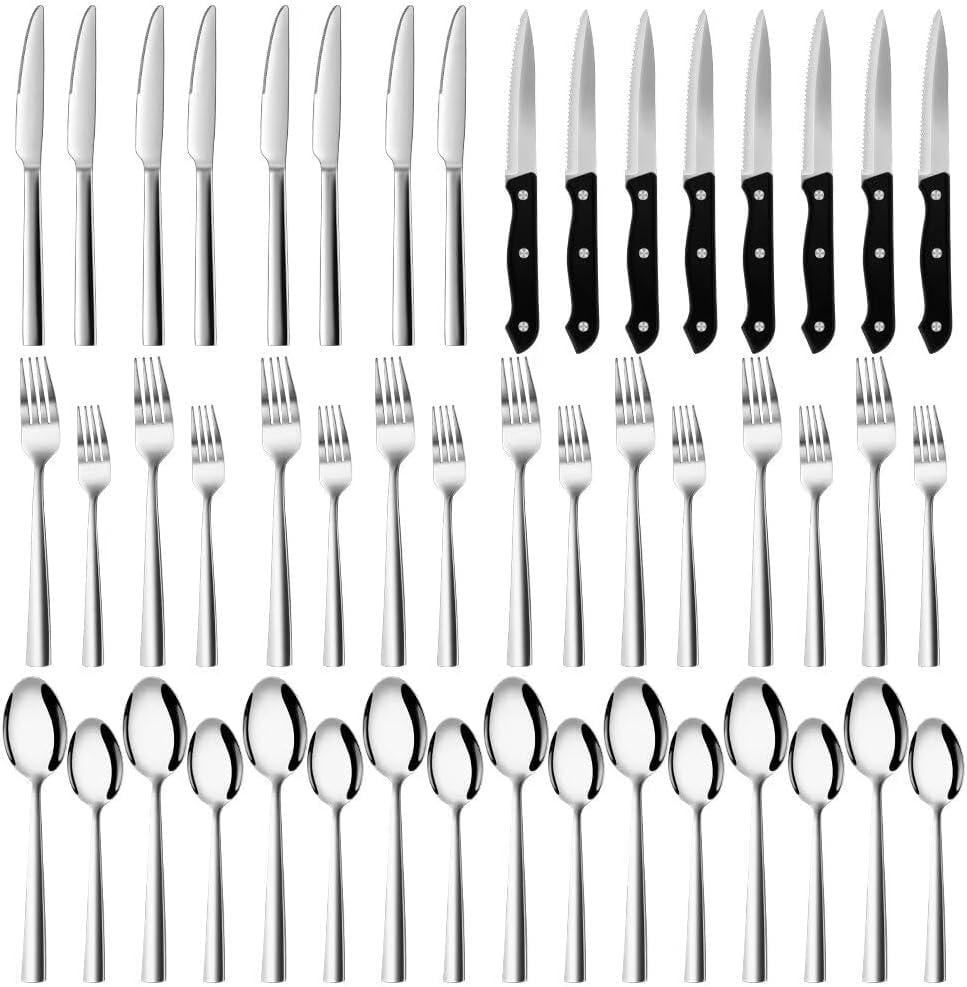 48-Piece Silverware Set With Steak Knives Stainless Steel Flatware for ...