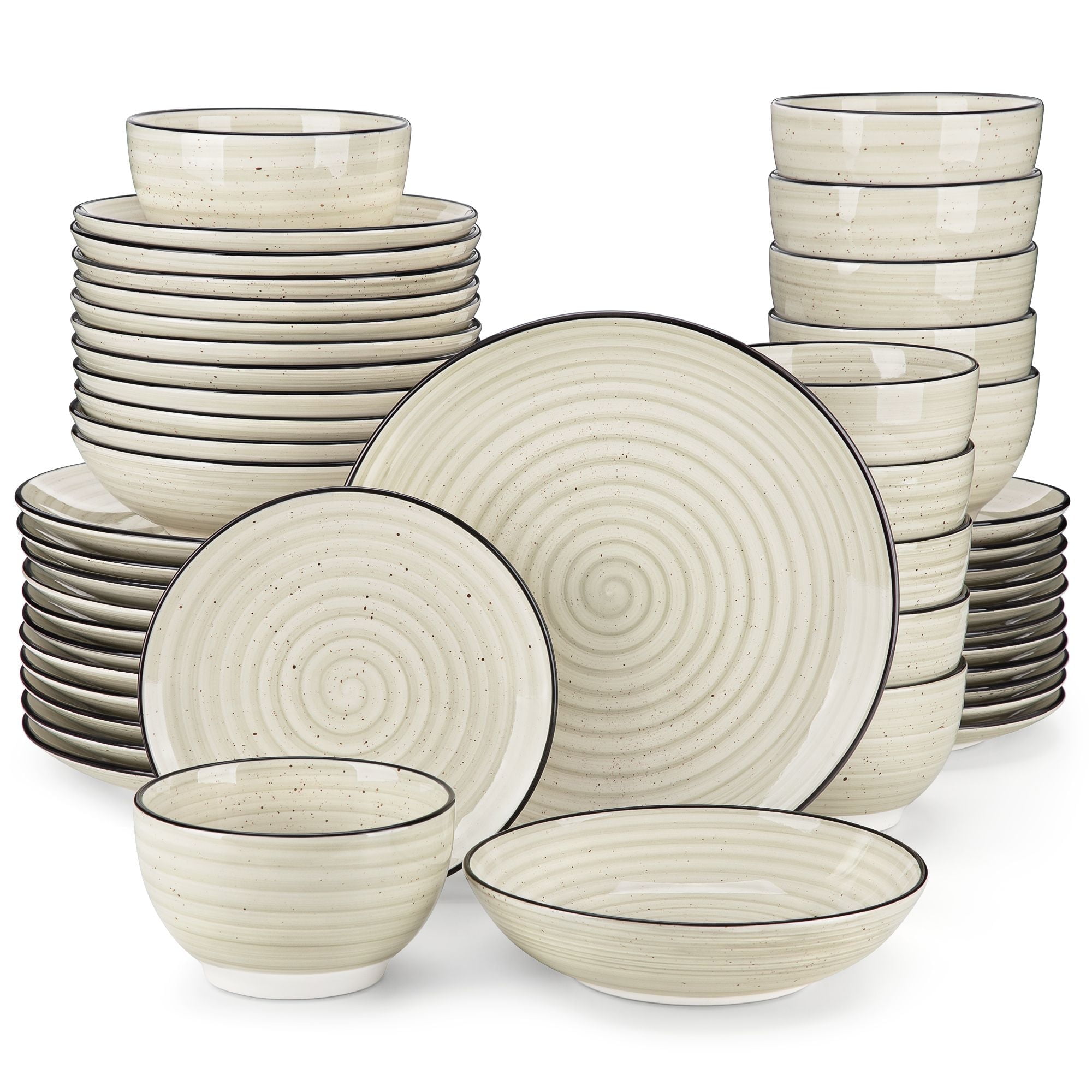 48-Piece Stoneware Dinnerware Set, Beige Dinner Set, Service for 12 ...