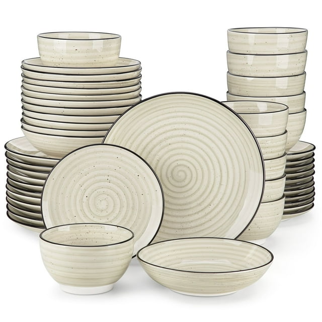 48-Piece Stoneware Dinnerware Set, Beige Dinner Set, Service for 12 ...