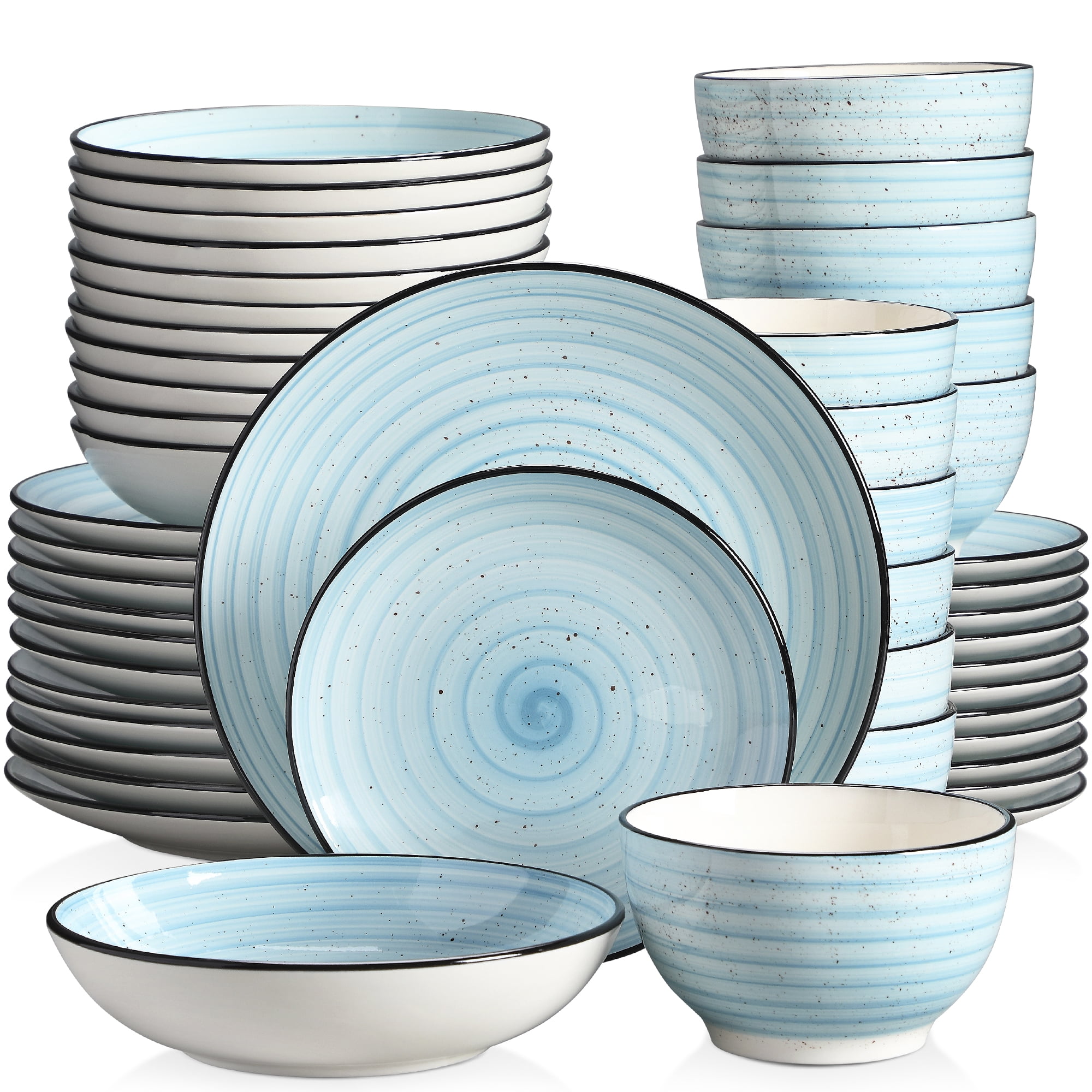 Tabletops Gallery 12 Piece Skye White Stripe Stoneware Dinnerware Set ...