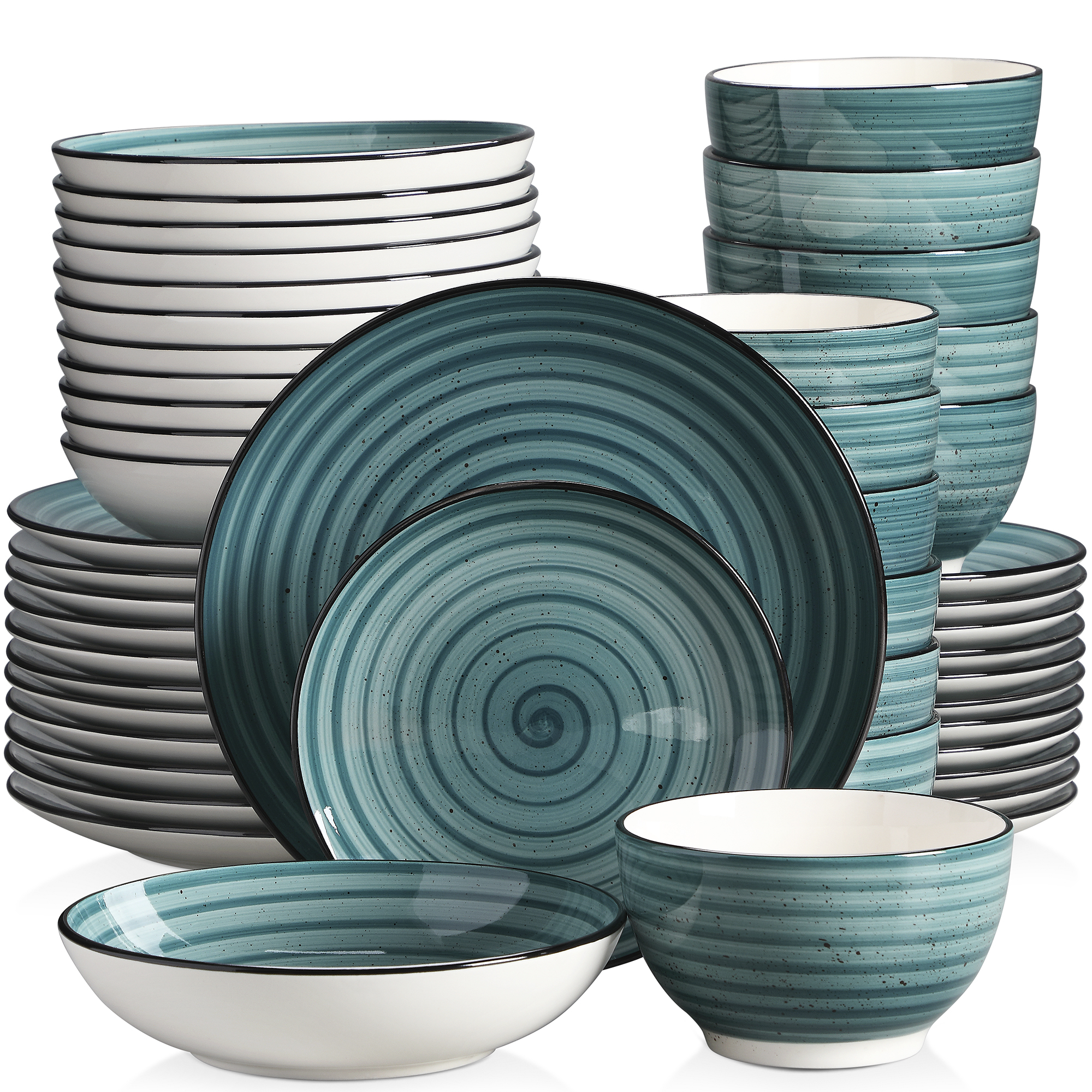 48-Piece Stoneware Dinnerware Set, Green Dinner Set, Service for 12 ...