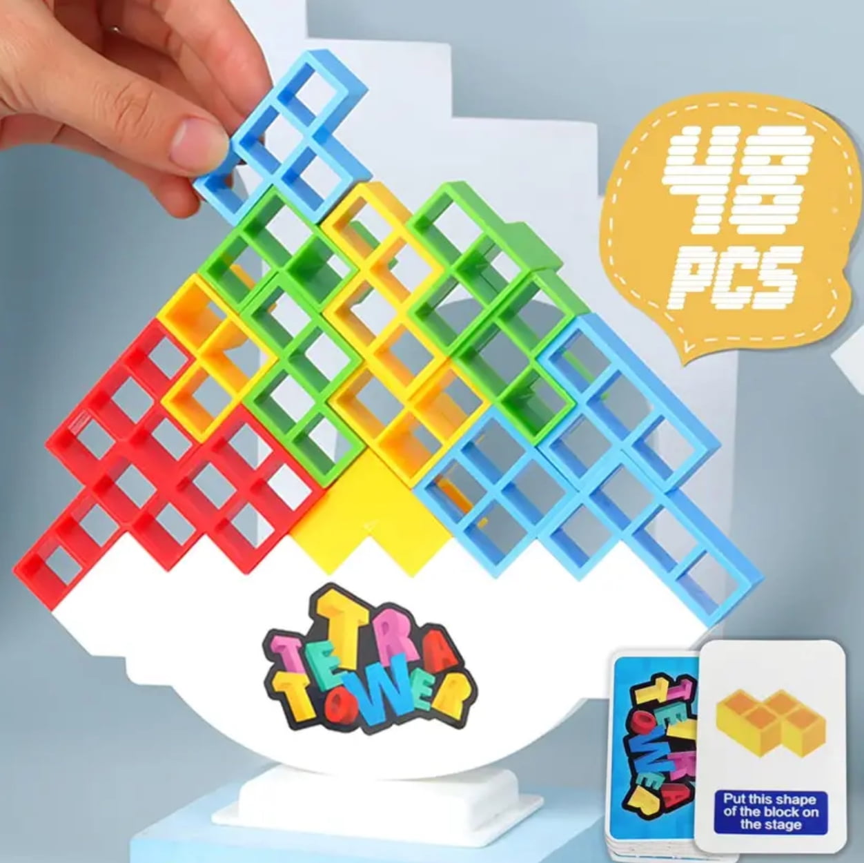 48-Piece Tetris Tower Stacking Game for Kids and Family, Balancing ...