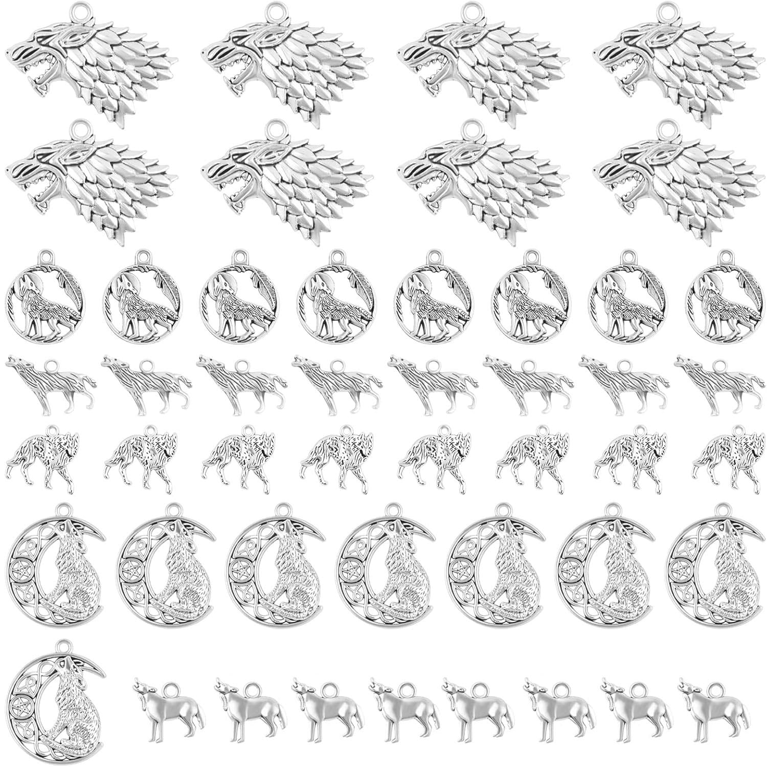 48 Pieces 6 Styles ,Vintage Alloy Mixed Wolf Shape Charms Tibetan ...