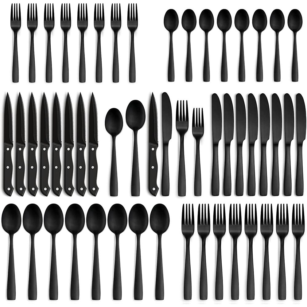 ReaNea Black Flatware Serving Set of 6 Pieces, Silverware Serving ...