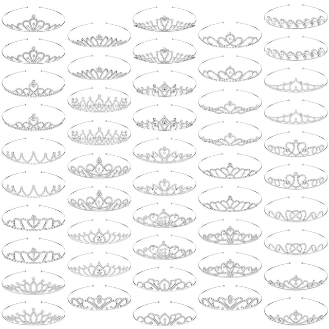 48 Pieces Crystal Tiara Crowns Set Princess Party Tiaras Bulk Silver ...