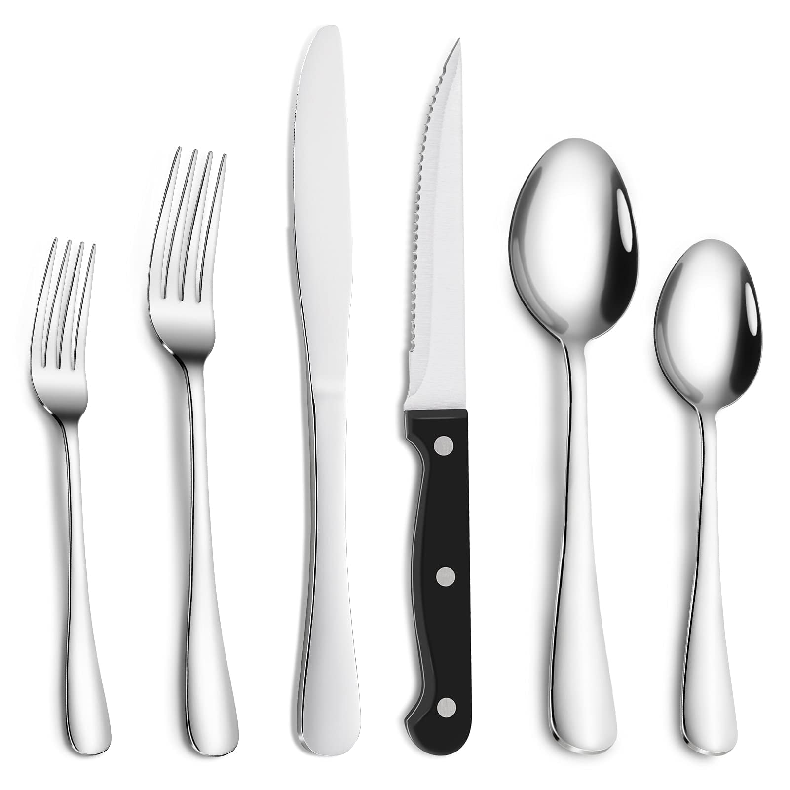 48 Pieces Flatware Set with Steak Knives, Stainless Steel Silverware ...