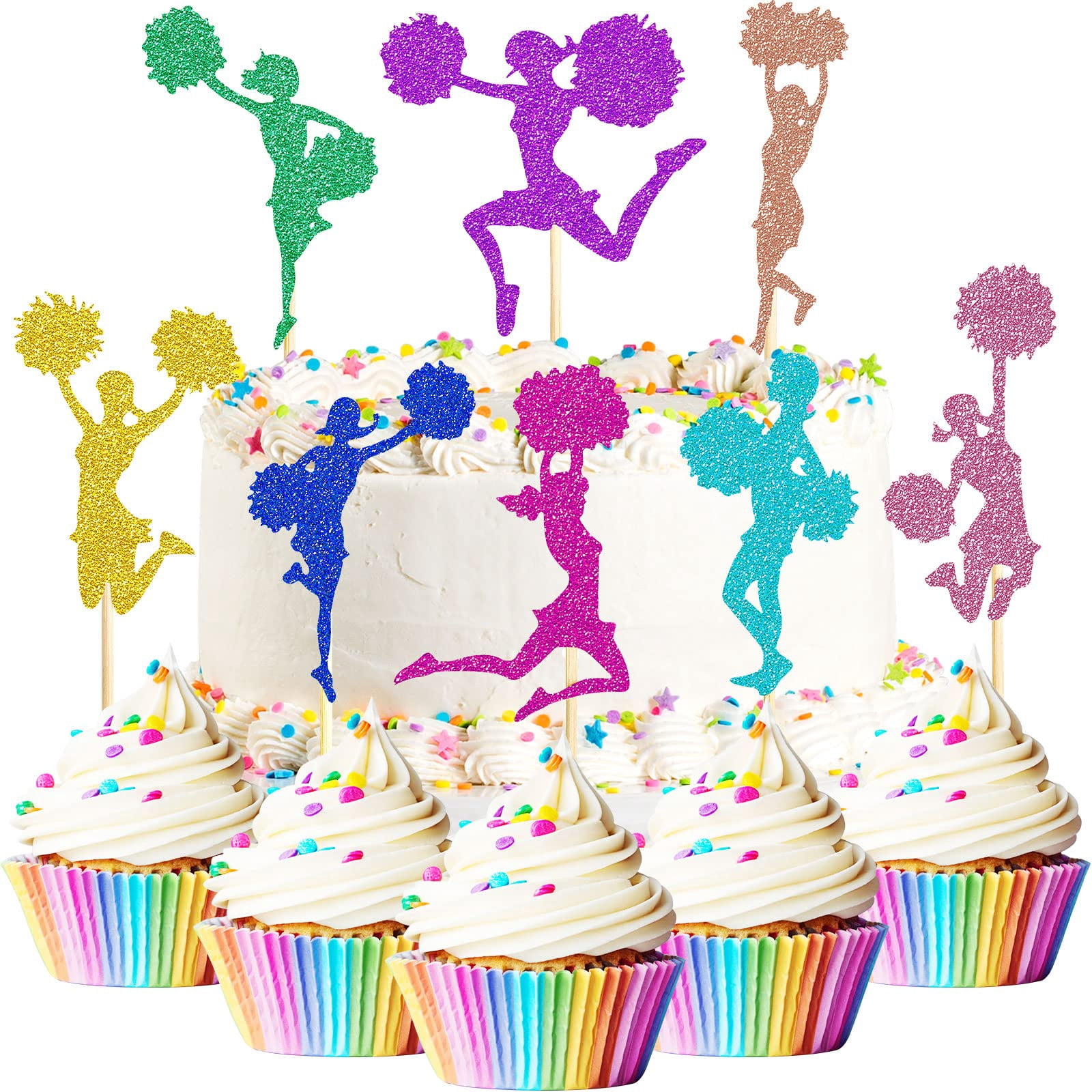 48 Pieces Glitter Cheerleading Gymnastics Cupcake Toppers H2FSDColorful ...