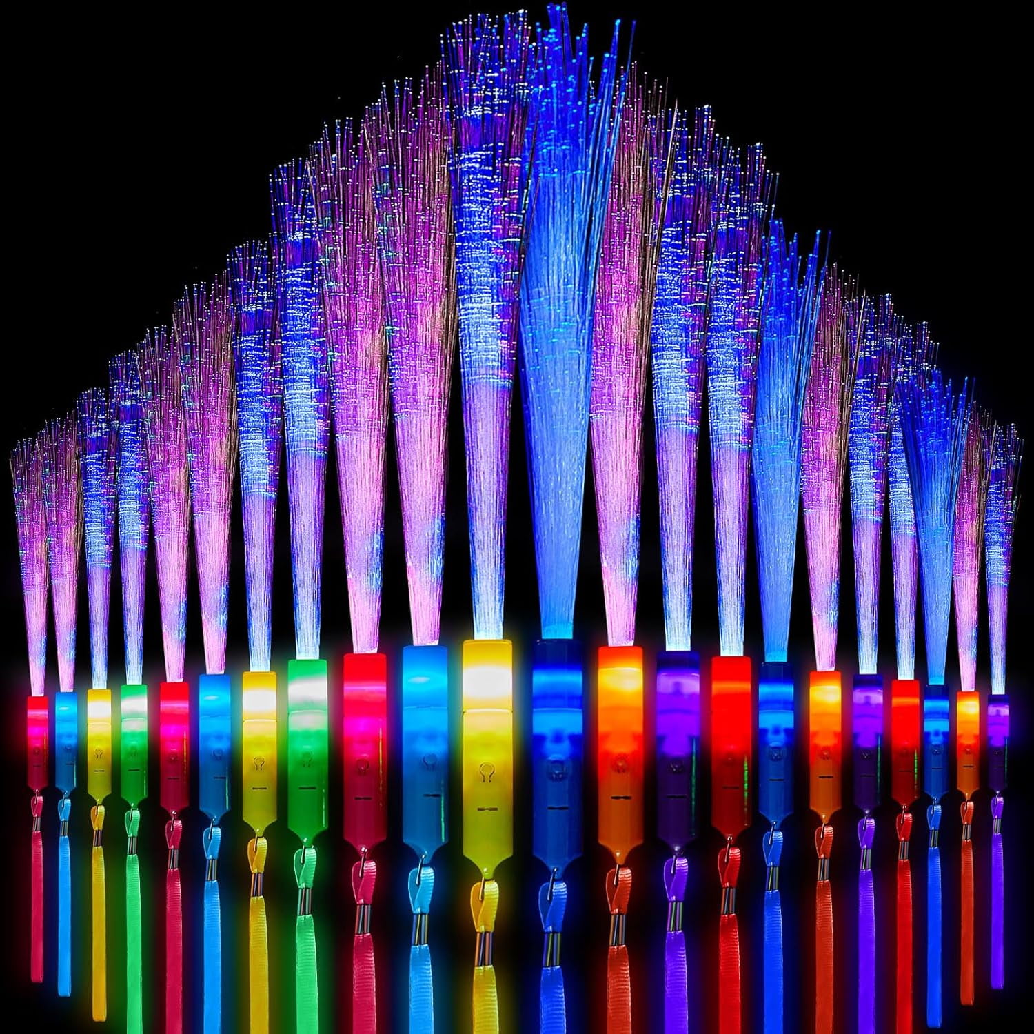 48 Pieces Glow Fiber Wands Sticks LED Light up Wands Fiber Optic Wands ...