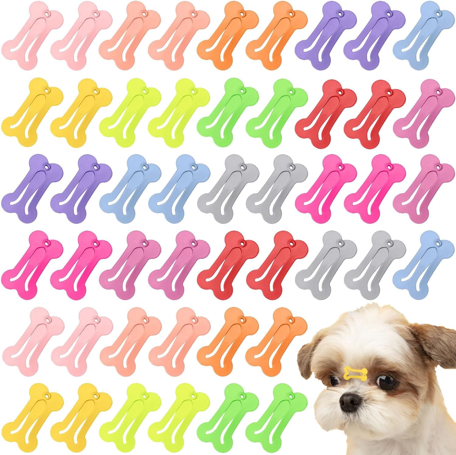 48 Pieces Hair Clips for Dogs 1 Inch Mini Bone Shaped Snap Pet Hair ...