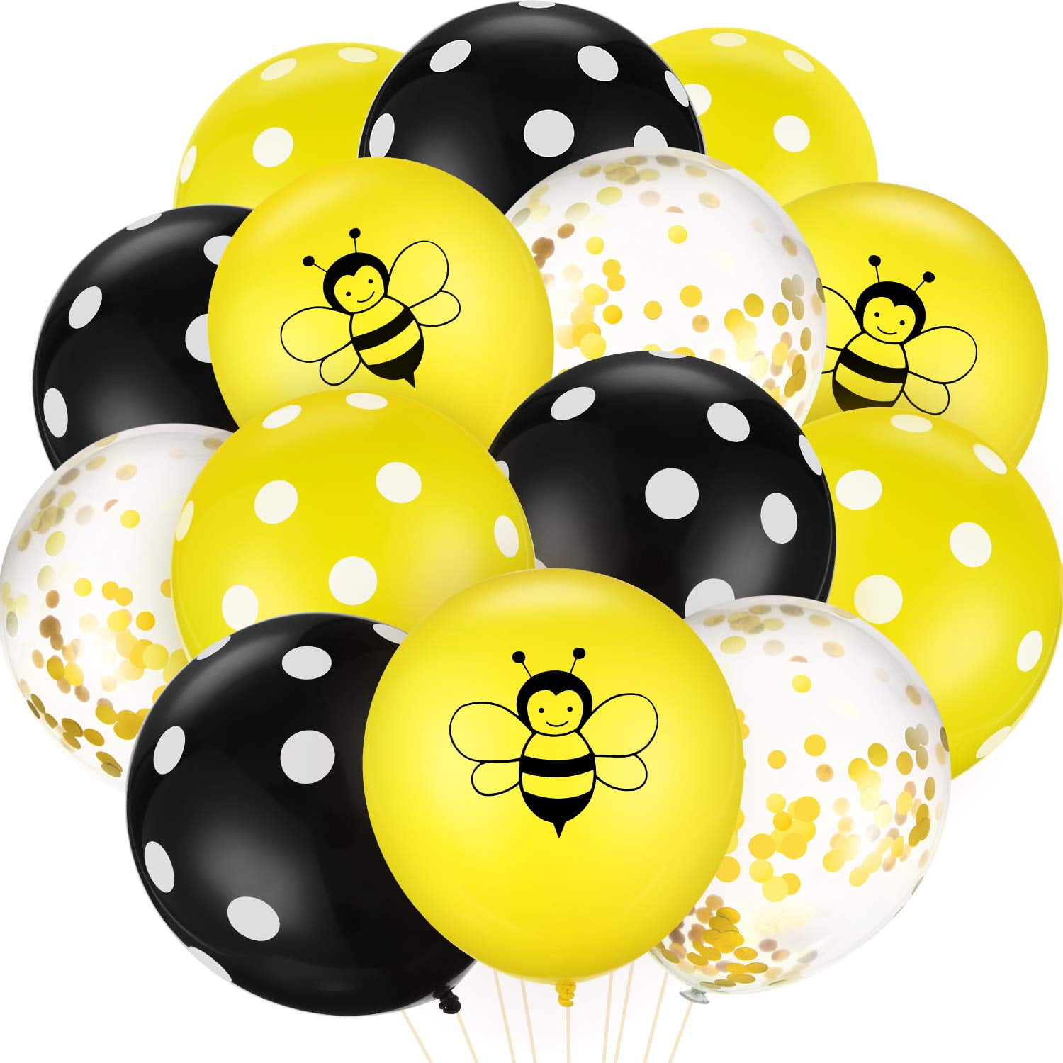 48 Pieces Happy Bee Day Balloons Latex H2FSDPolka Dots Balloons Gold ...