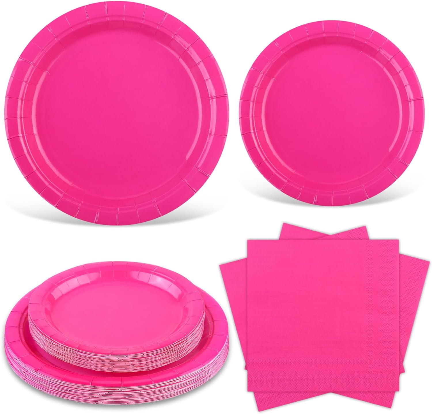 48 Pieces Hot Pink Party Supplies Solid Hot Pink Tableware Including 7 ...