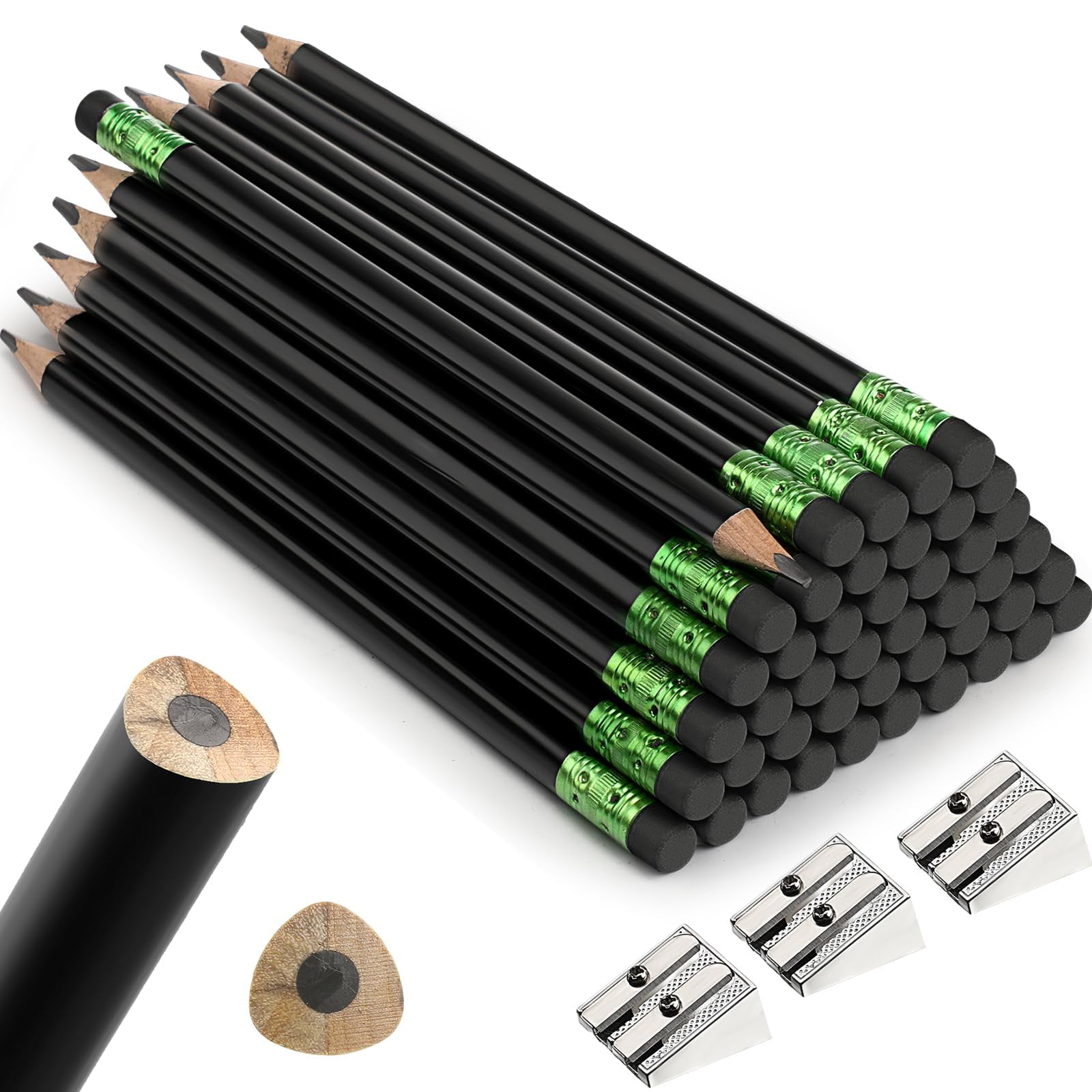 48 Pieces Jumbo Pencils and 3 Pieces Sharpeners Big Pencil Fat Pencils ...