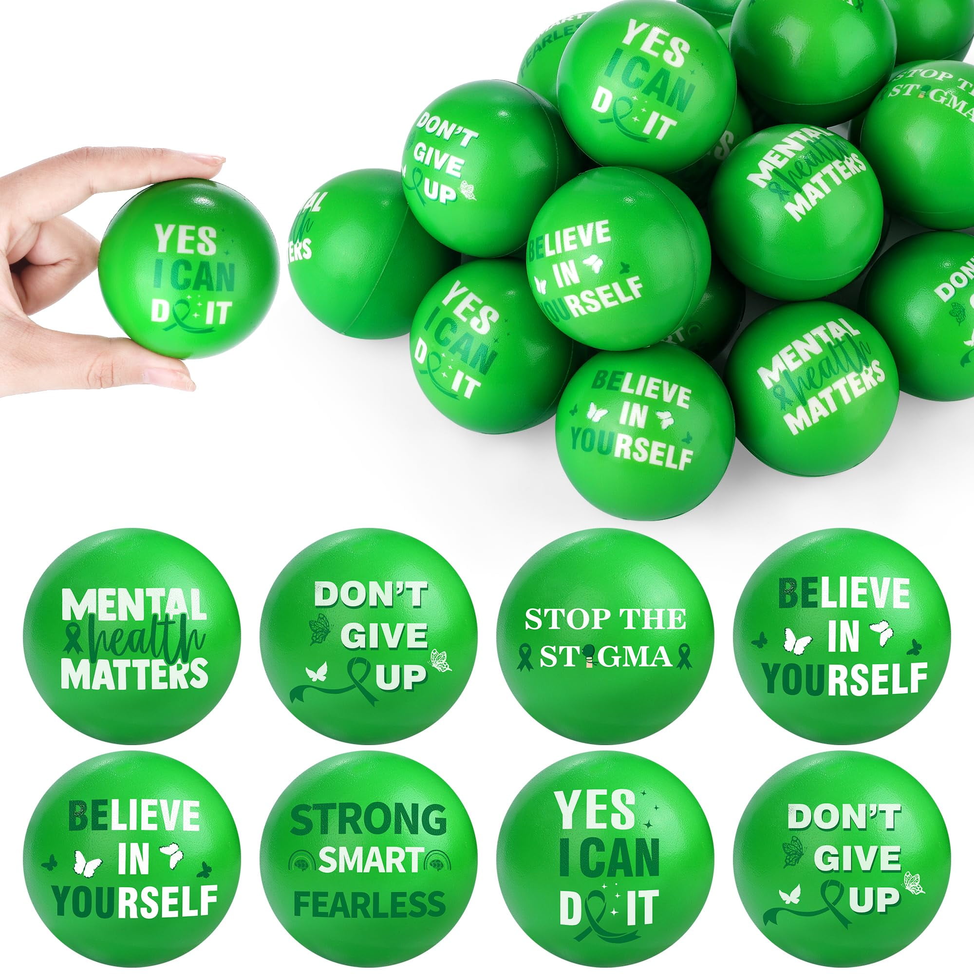 48 Pieces Mental Health Awareness Stress Balls Mini Motivational Foam Toys Bulk Encouraging ...