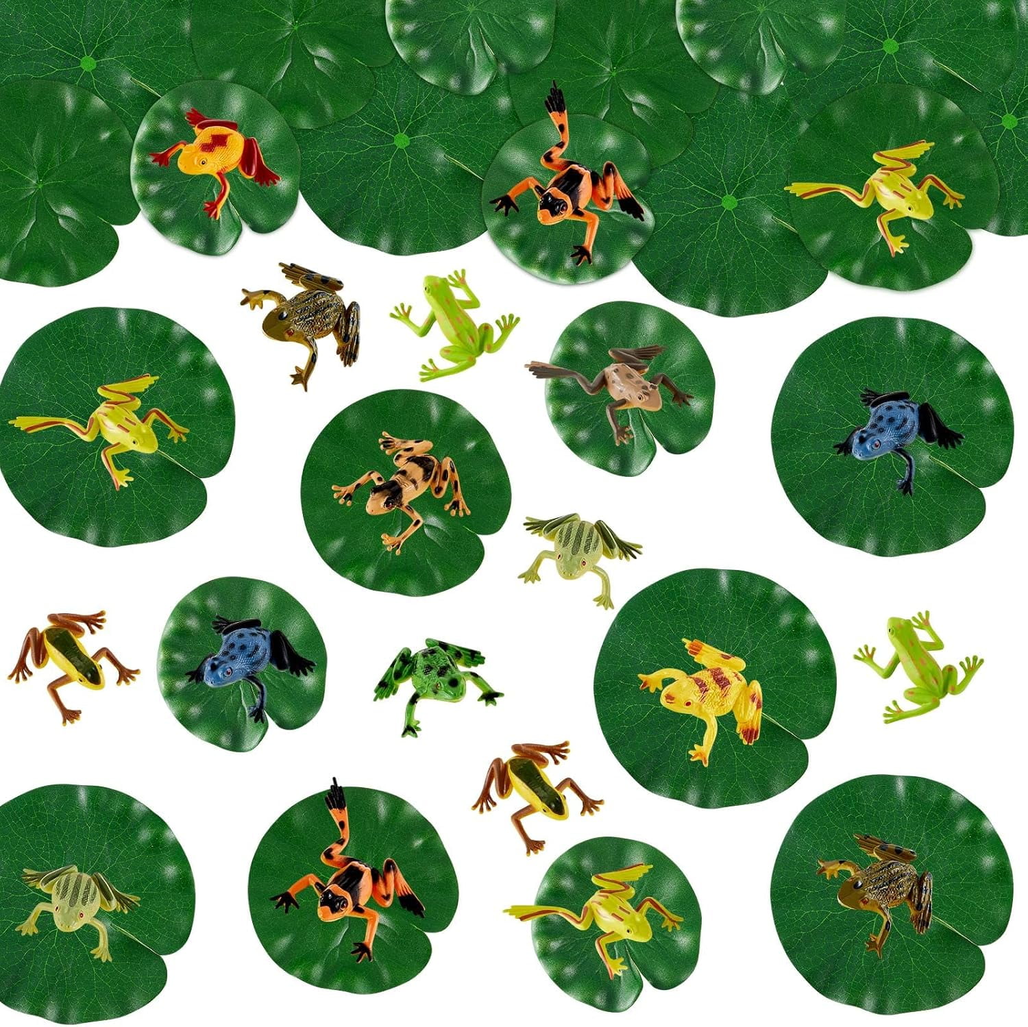 48 Pieces Mini Plastic Frog Toys and Artificial Lily Pads, Include ...