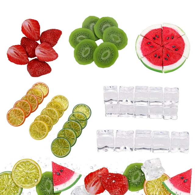 48 Pieces Mixed Fake Fruit Slices Plastic Lemon Slices Fake ...