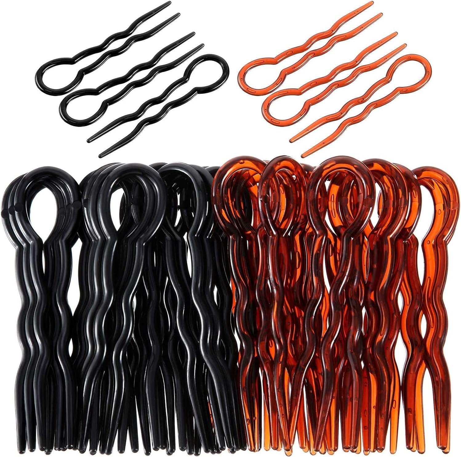 Trinyaa 48 Pieces Plastic U Shaped Hair Pins, Black and Brown, 3.5 Inch ...