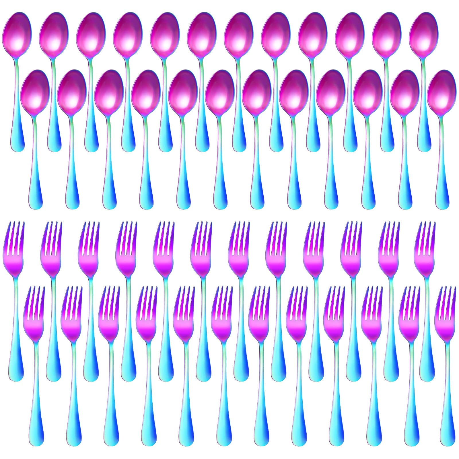 48 Pieces Rainbow Forks And Spoons Rainbow Silverware Set For 24 Colored Stainless Steel ...