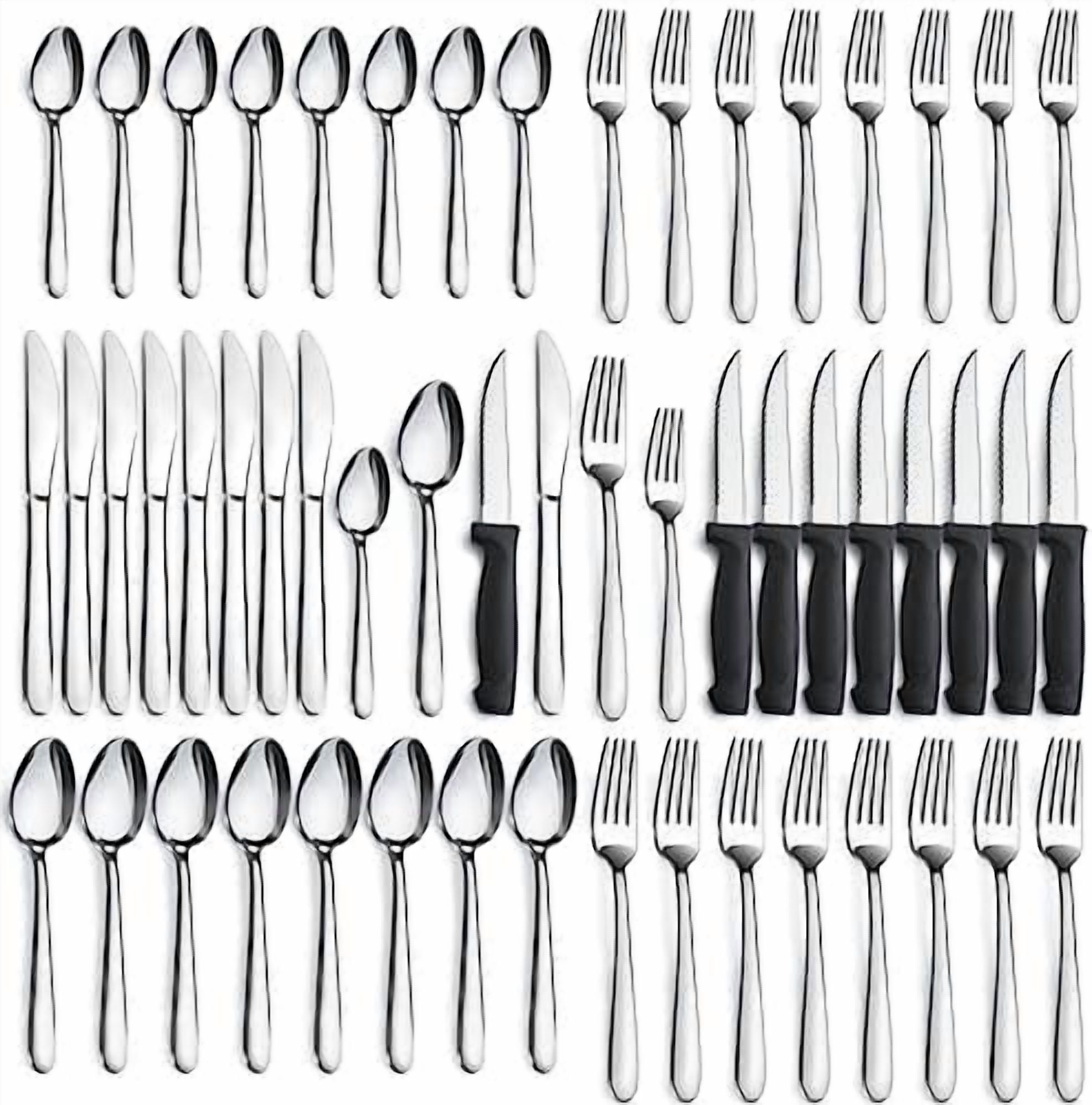 48-Pieces Silverware Set for 8, Flatware Set with Steak Knives ...