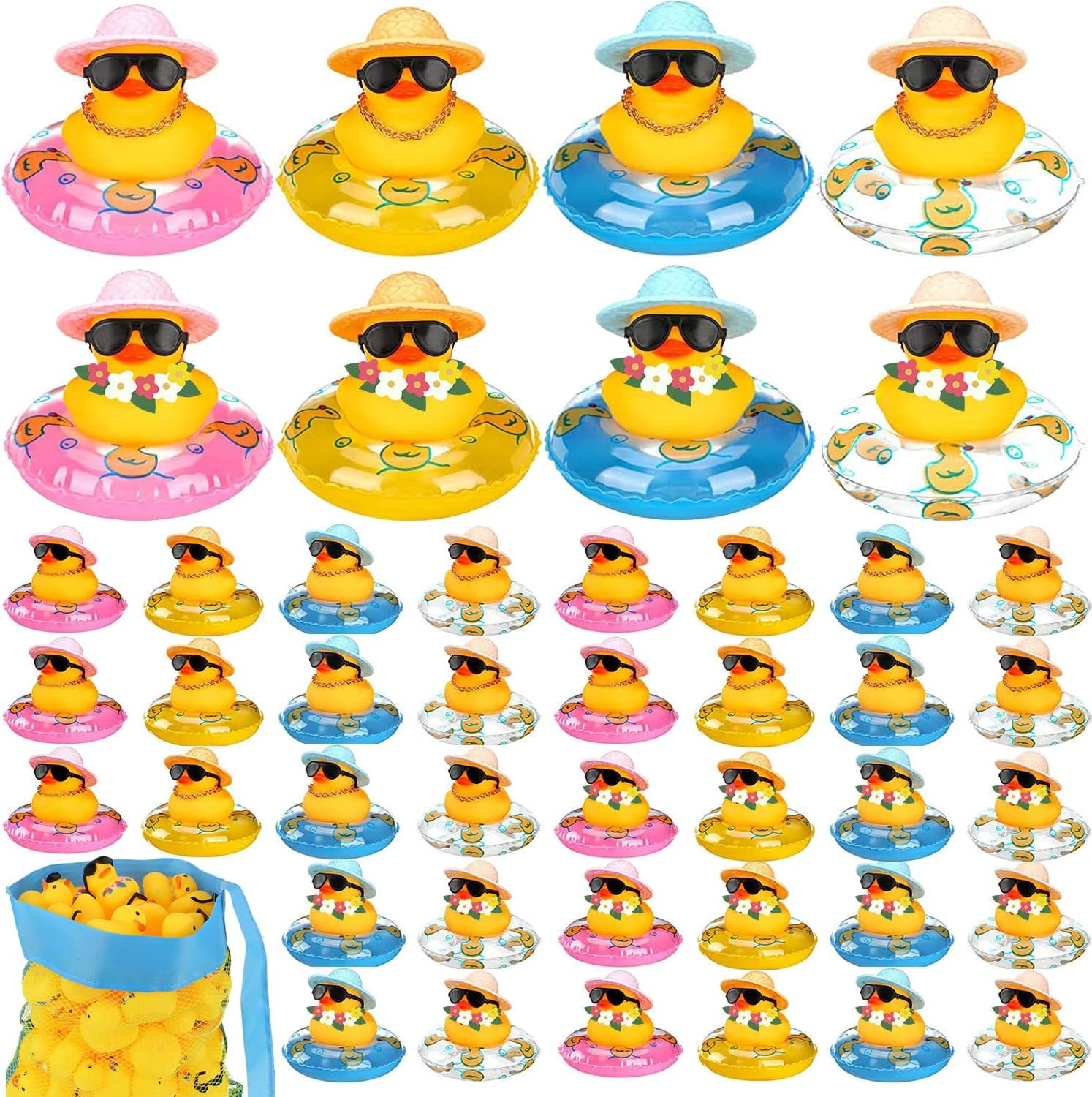 48 Pieces Summer Rubber Ducks Hawaiian Rubber Duck 2 Inch Beach Rubber ...