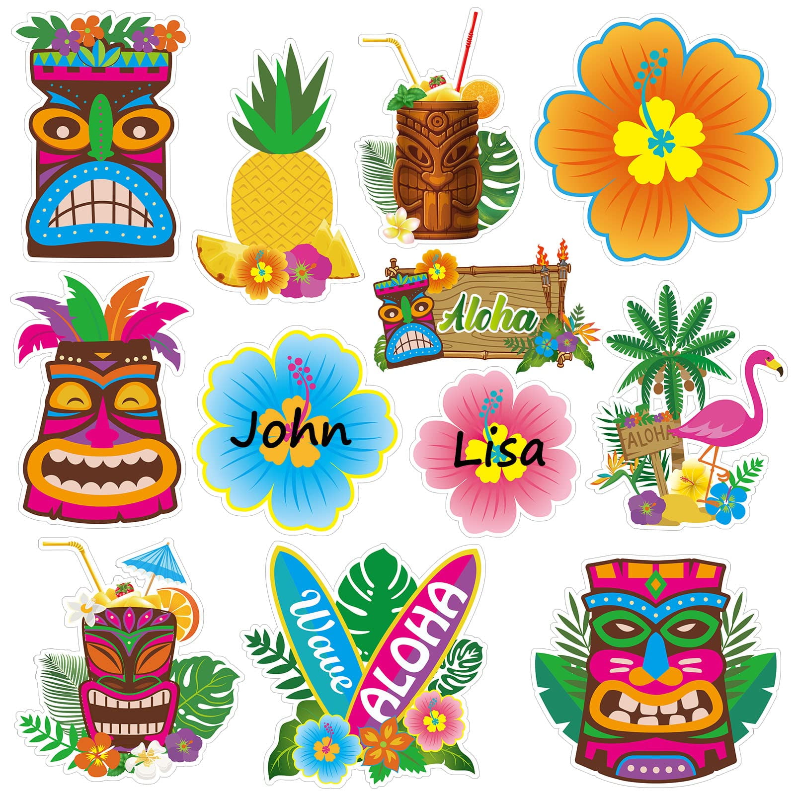 48 Pieces Tiki Cutouts Hawaii Cutouts Party Decorations Tropical Summer ...
