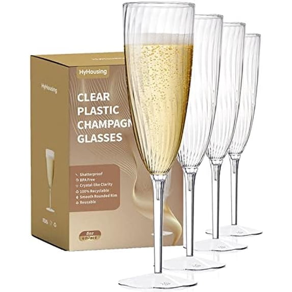 48 Plastic Champagne Flutes, Clear Disposable Plastic Champagne Glasses ...