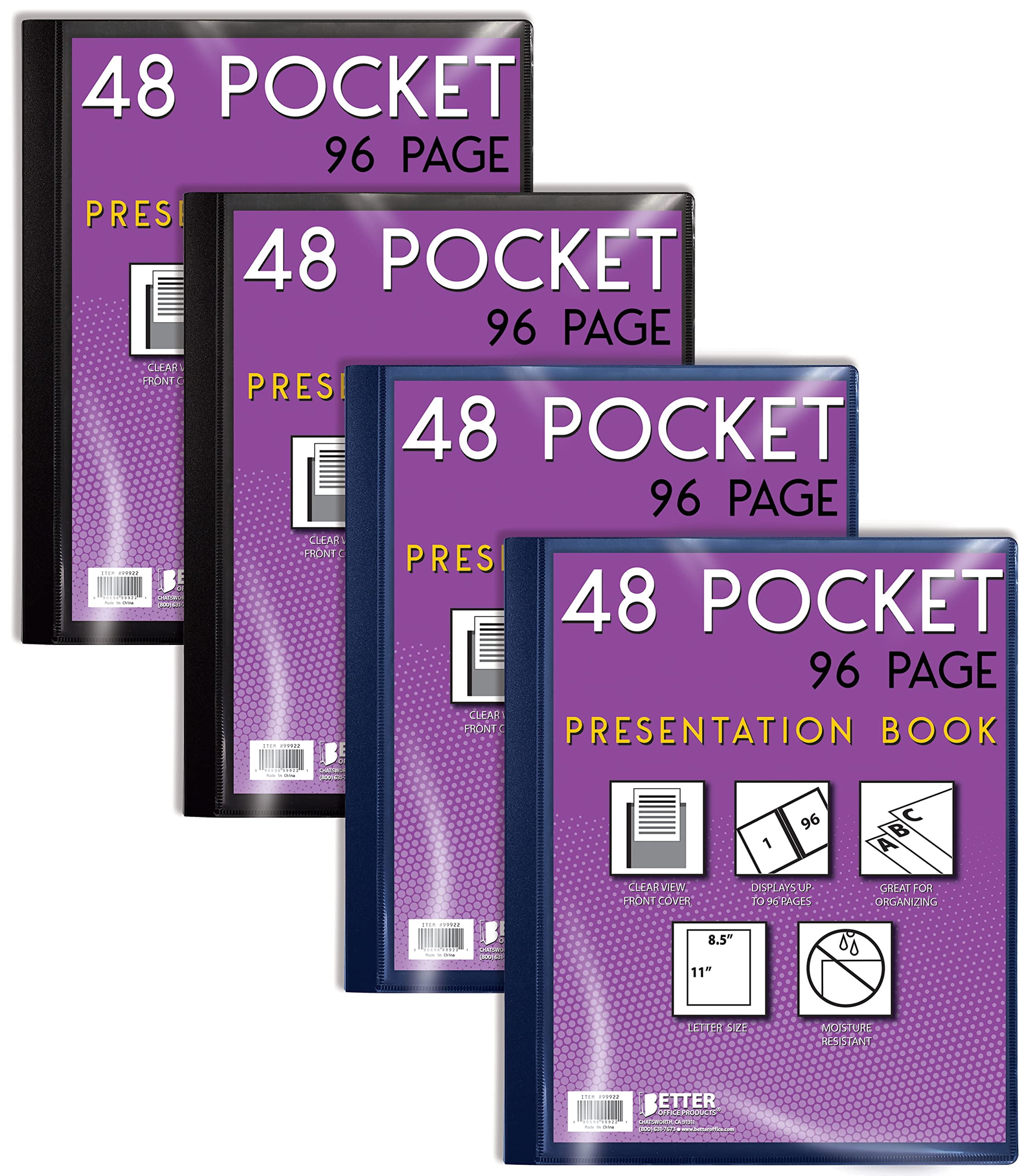 Better Office Products 48-Pocket Presentation Book, 4 Pack, Assorted Colors - Walmart.com