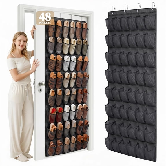 48 Pockets Over The Door Shoe Organizer Large Mesh Hanging Rack 6 ...