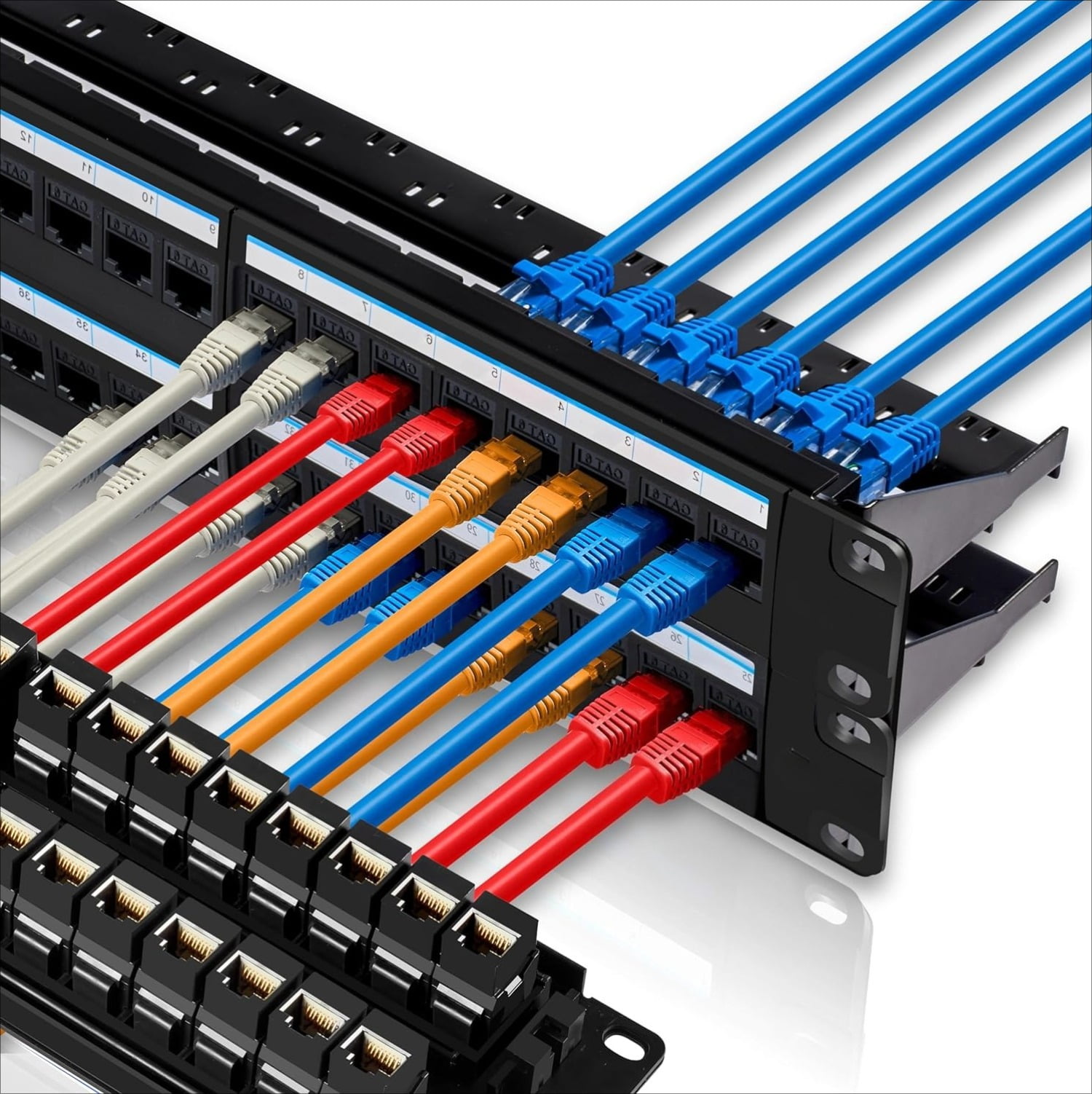 48 Port RJ45 Cat6 Patch Panel, 19 Inch, Black, Easy Install & Repair ...