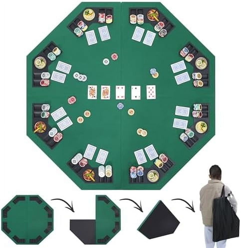 48' Portable Poker Table Top, Foldable Board Game Mat with Chip Trays ...