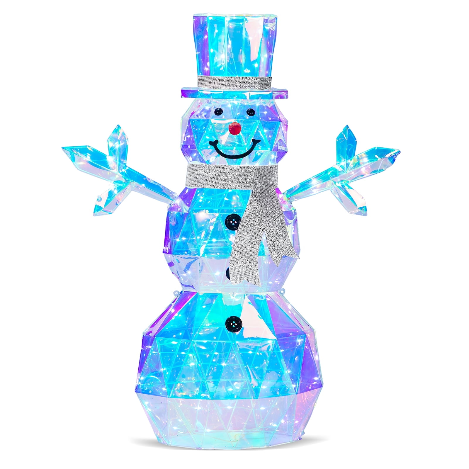 48" Pre-lit Prismatic Snowman, 140 LED Iridescent Outdoor Snowman Large Light Up Snow-Man ...