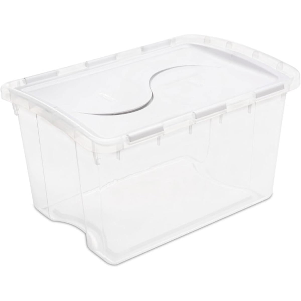 48 Qt Hinged Lid Storage Box, Stackable Bin with Lid, Plastic Container ...