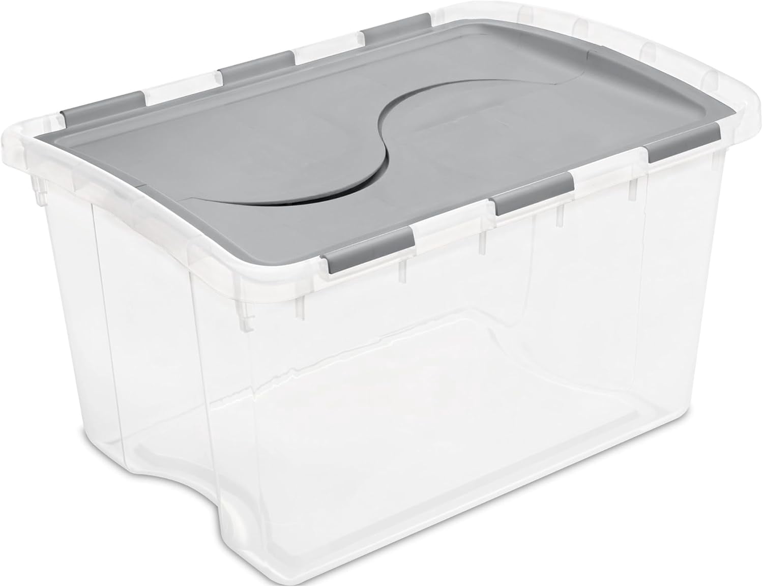 48 Quart Clear Plastic Storage Box with Hinged FlipLid, Gray - Heavy ...