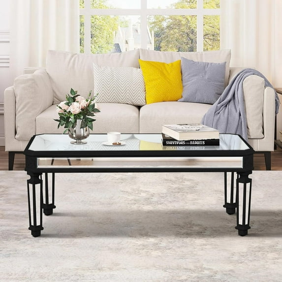 48" Rectangular Mirrored Coffee Table, Rectangle Glass Center Table ...