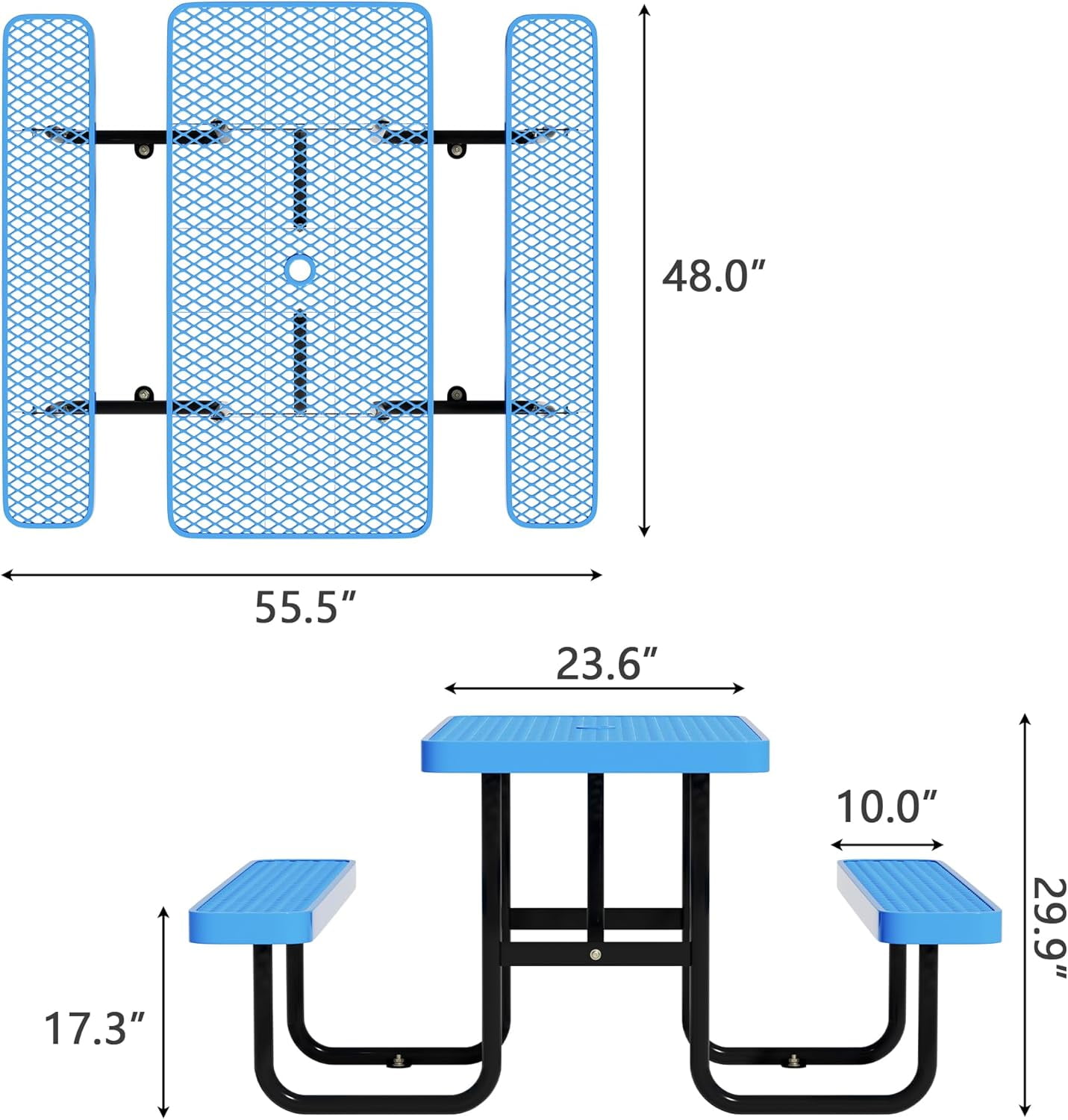 48'' Rectangular Steel Picnic Table for Outdoors, Commercial Metal Picnic Table Bench Set with ...