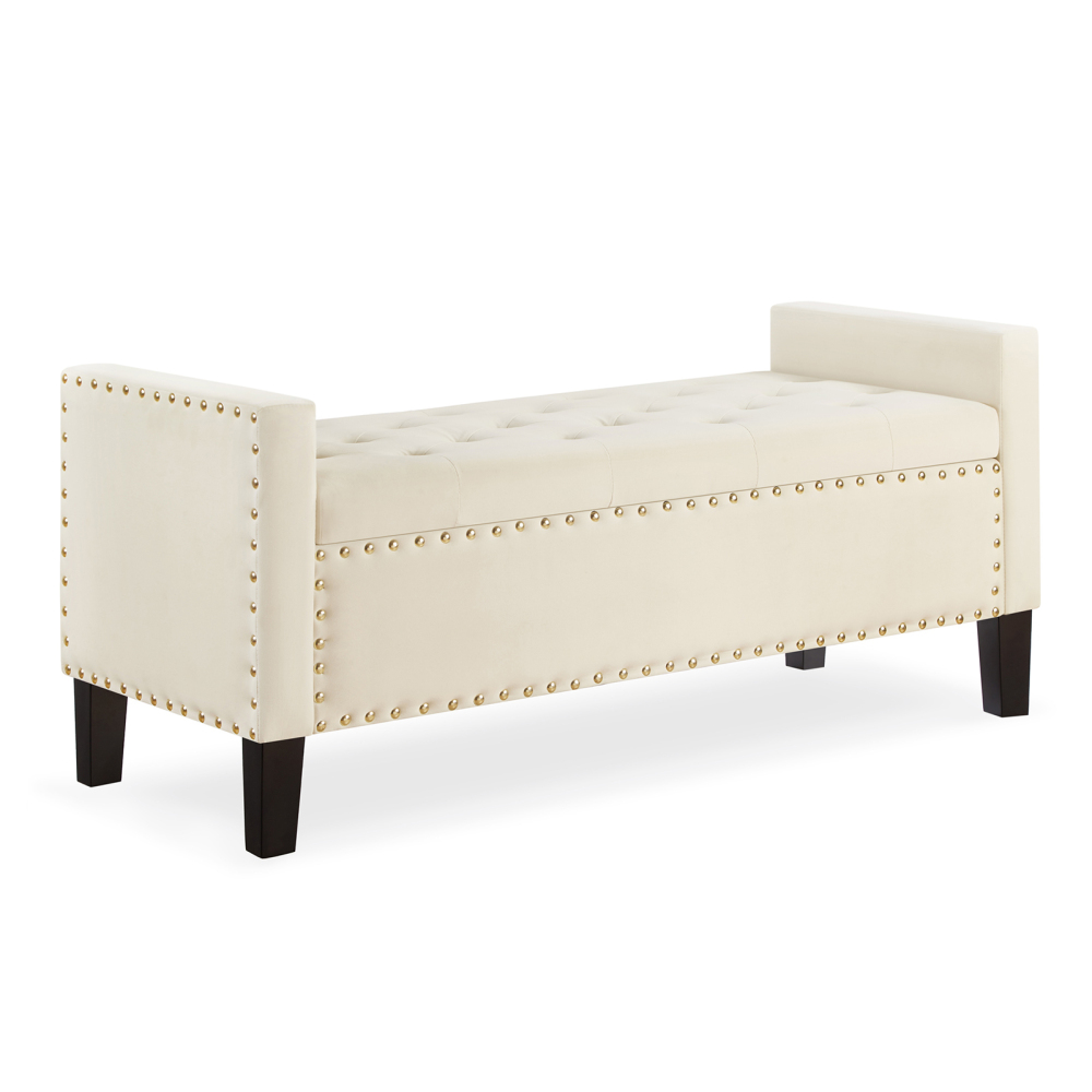 48" Rectangular Storage Bench, End of Bed Velvet Upholstered Tufted ...