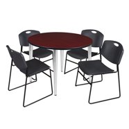 42" Small Round 4 Person Conference Room Table With Square Metal Base ...