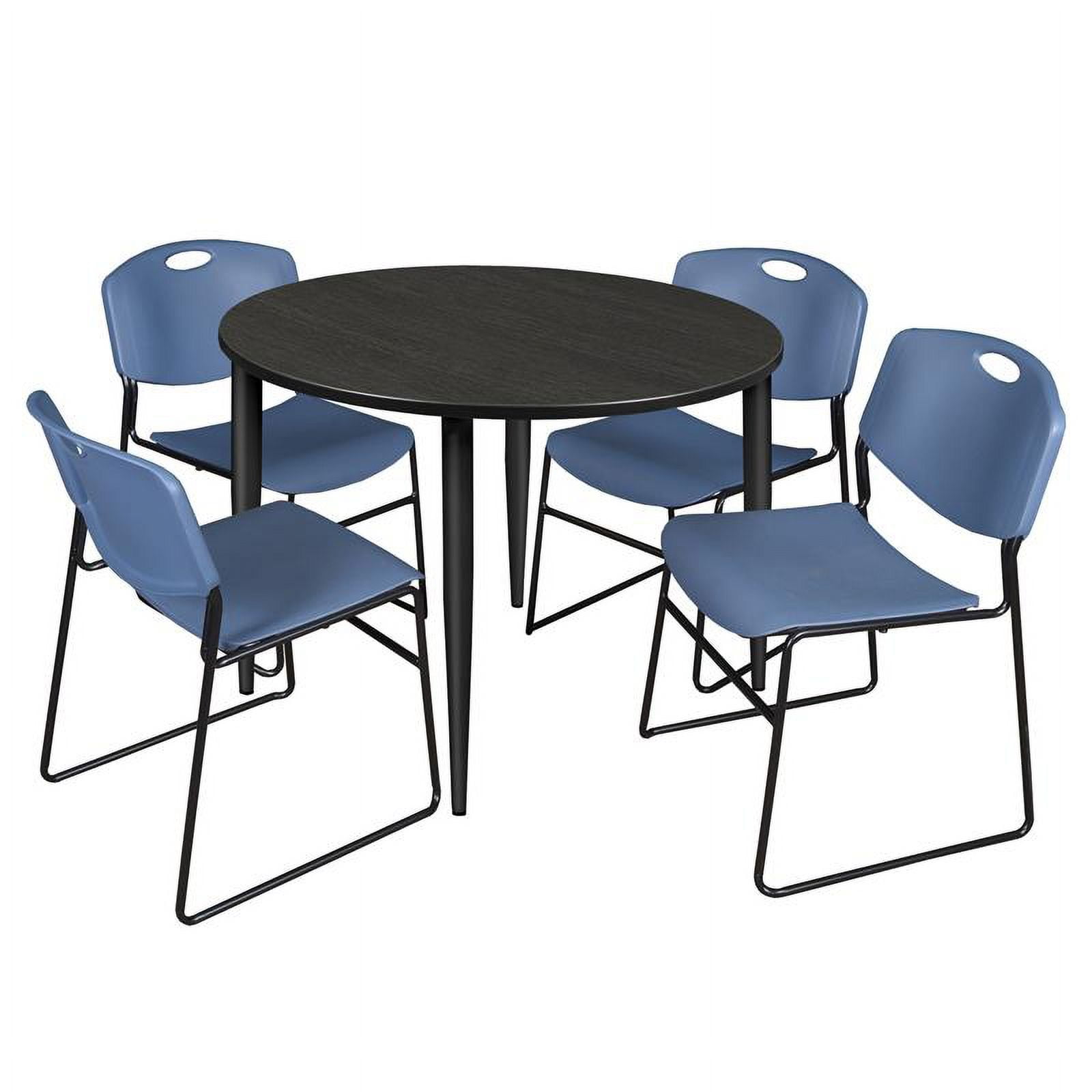 48" Round Breakroom Table- Ash Grey Top- Black Base & 4 Zeng Stack Chairs- Blue - Walmart.com
