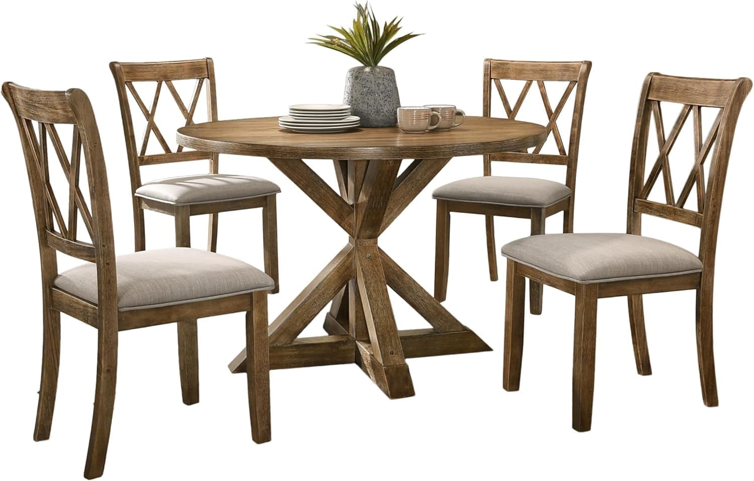 48" Round Dining Table Set for 4, Wooden Farmhouse Rustic Circle Dining ...