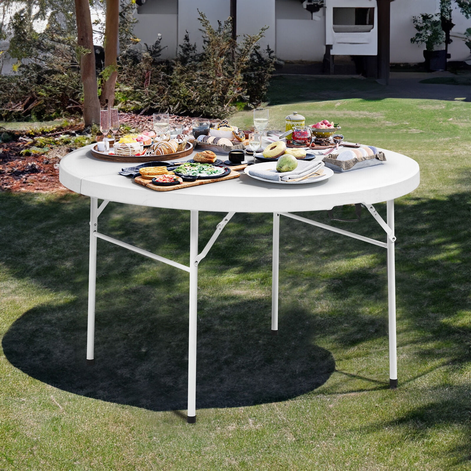 48'' Round Foldable Table Outdoor Table Metal Frame for Picnic Camping ...