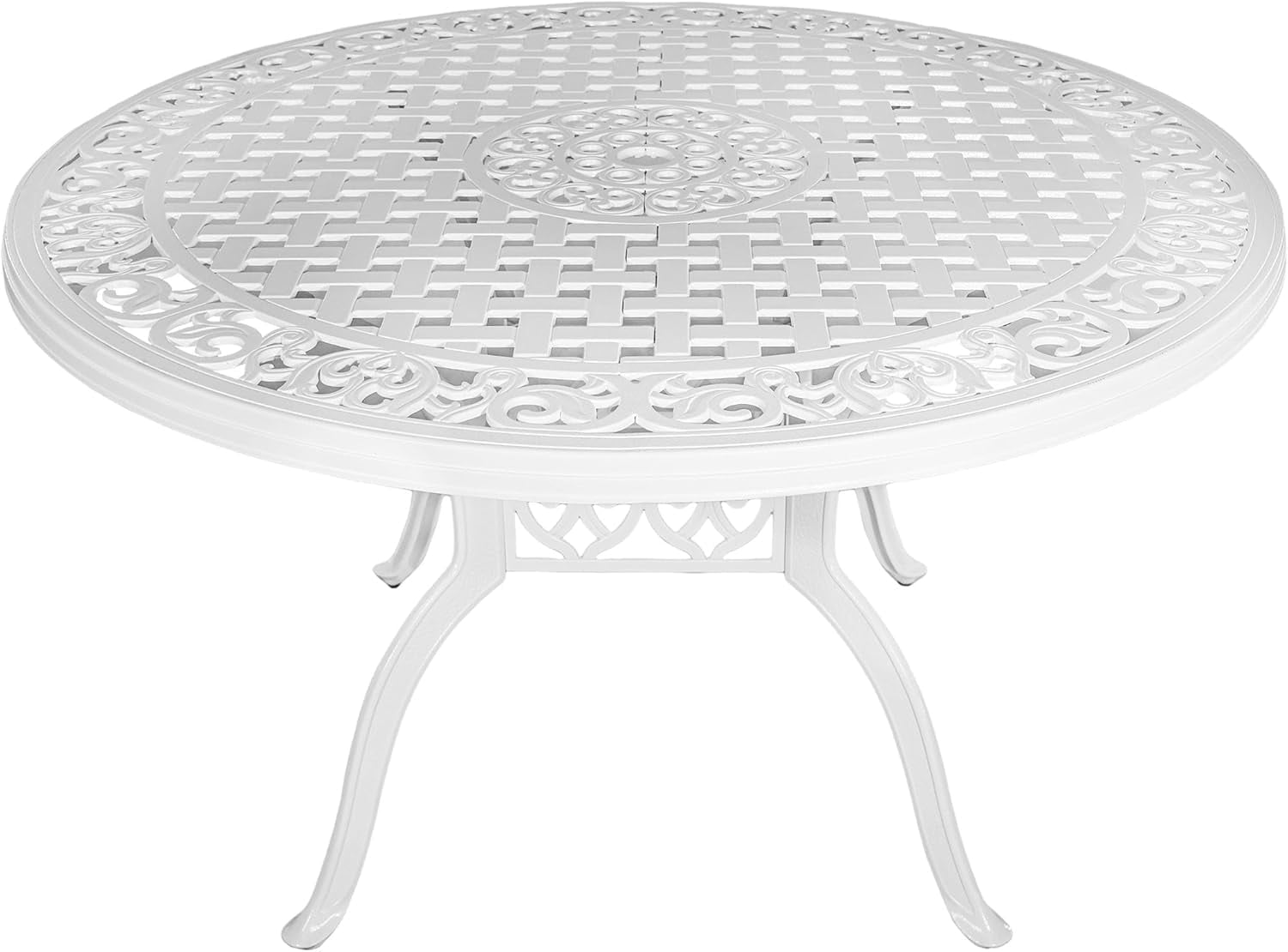 48" Round Patio Table for 6-8 Person Cast Aluminum Patio Table with 2. ...
