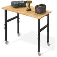 Odaof 60” Heavy-Duty Wood Workbench with Wheels, Adjustable Height ...