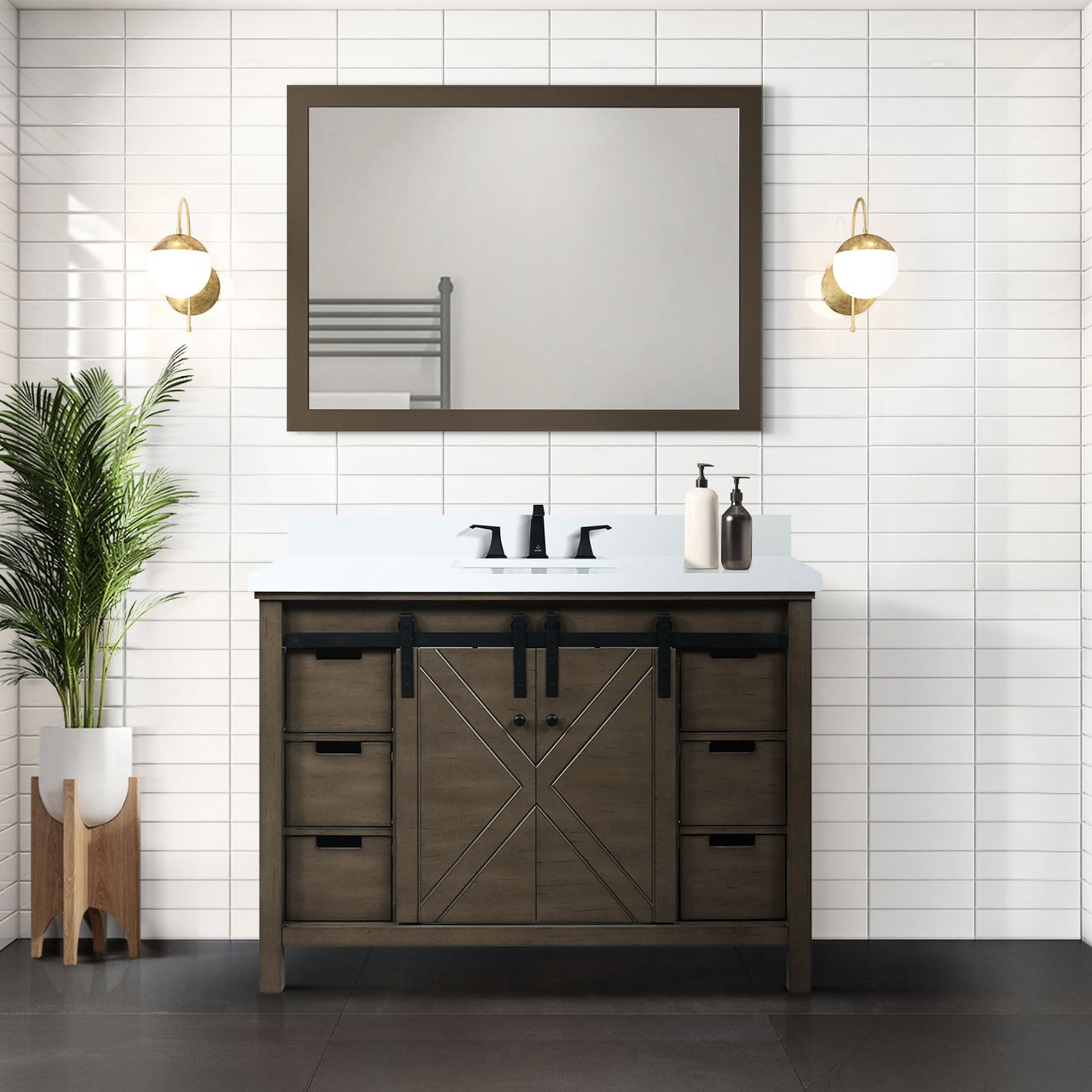 48" Rustic Brown Bath Vanity, Soft Close, Solid Wood, E0 Plywood, 6 ...