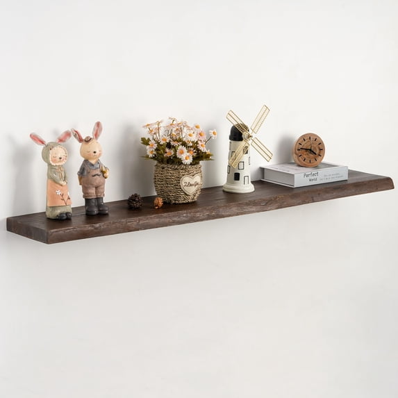 48" Rustic Elm Floating Shelves - Solid Wood Live Edge With Invisible ...