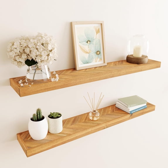 48" Rustic Farmhouse Floating Shelves – Set of 2 Acacia Wood Shelves ...