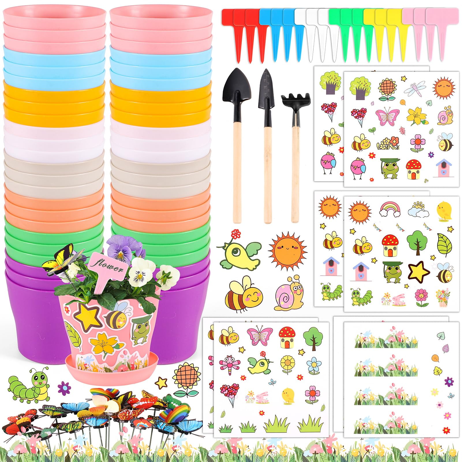 48 Set Garden Plastic Pot Craft Kit DIY Plant Crafts Nursery Pots with ...