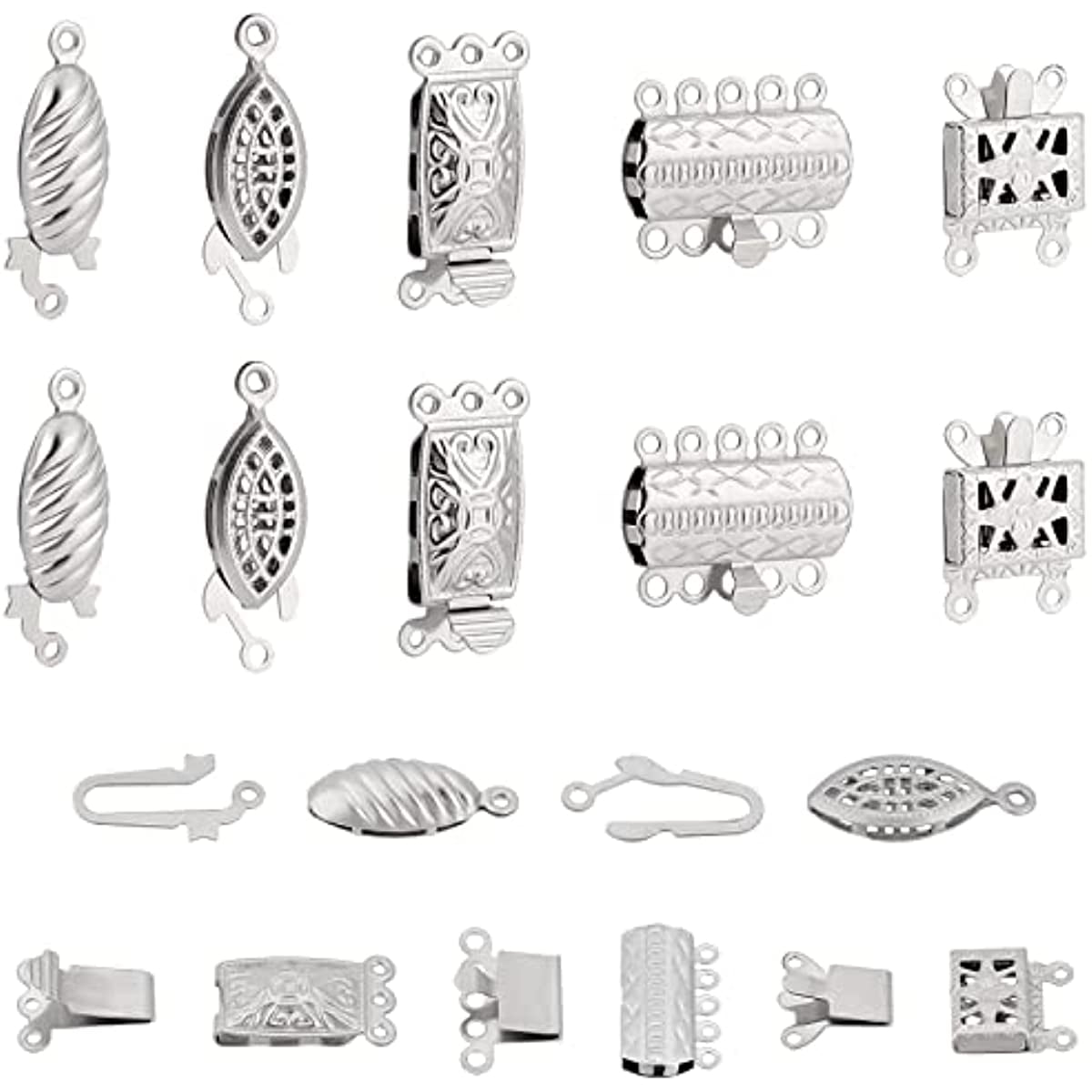 48 Sets 6 Styles 304 Stainless Steel Filigree Box Clasps Filigree Oval ...