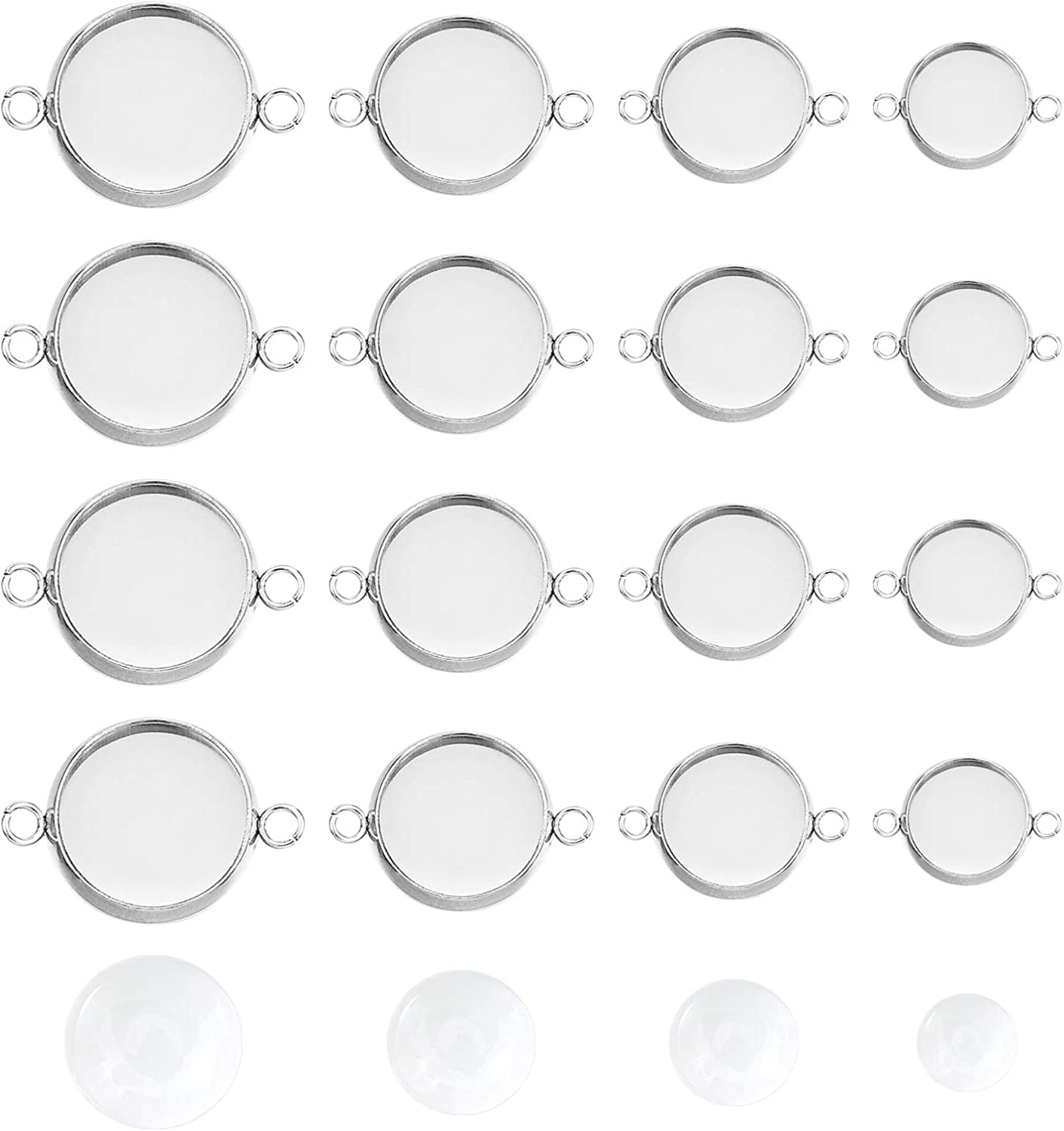 48 Sets 8/10/12/16mm Sizes Flat Round Pendant Blanks with Cabochons ...