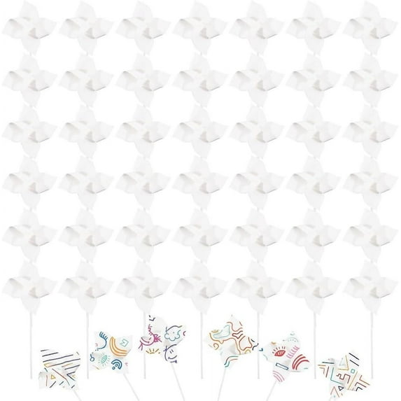 48 Sets DIY Pinwheels Craft Paper Pinwheels Blank White Craft Kits Your ...