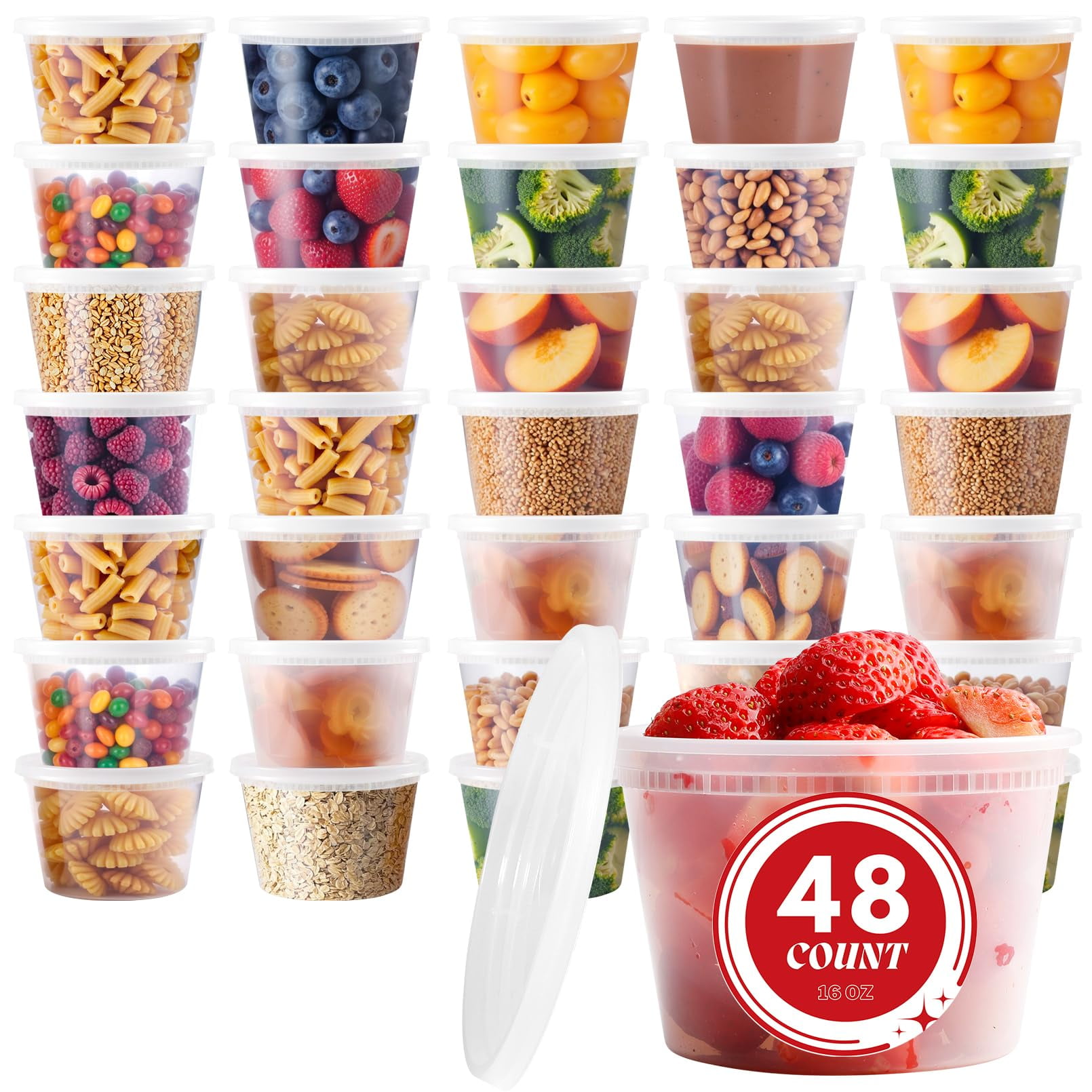 48 Sets Deli Containers with Lids,16oz Plastic Food Storage Containers ...
